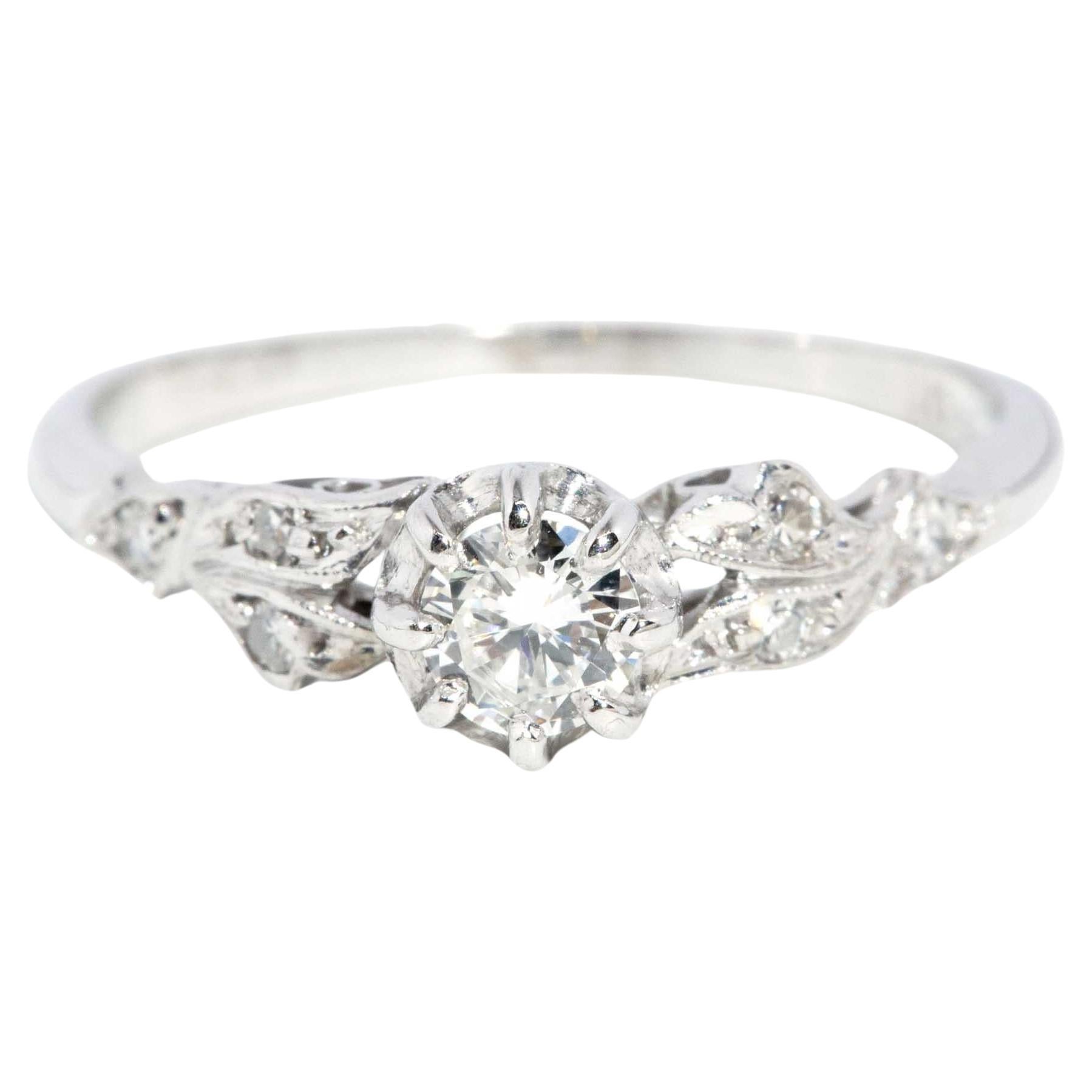 Vintage Circa 1960s Diamond Engagement Ring 18 Carat White Gold For ...