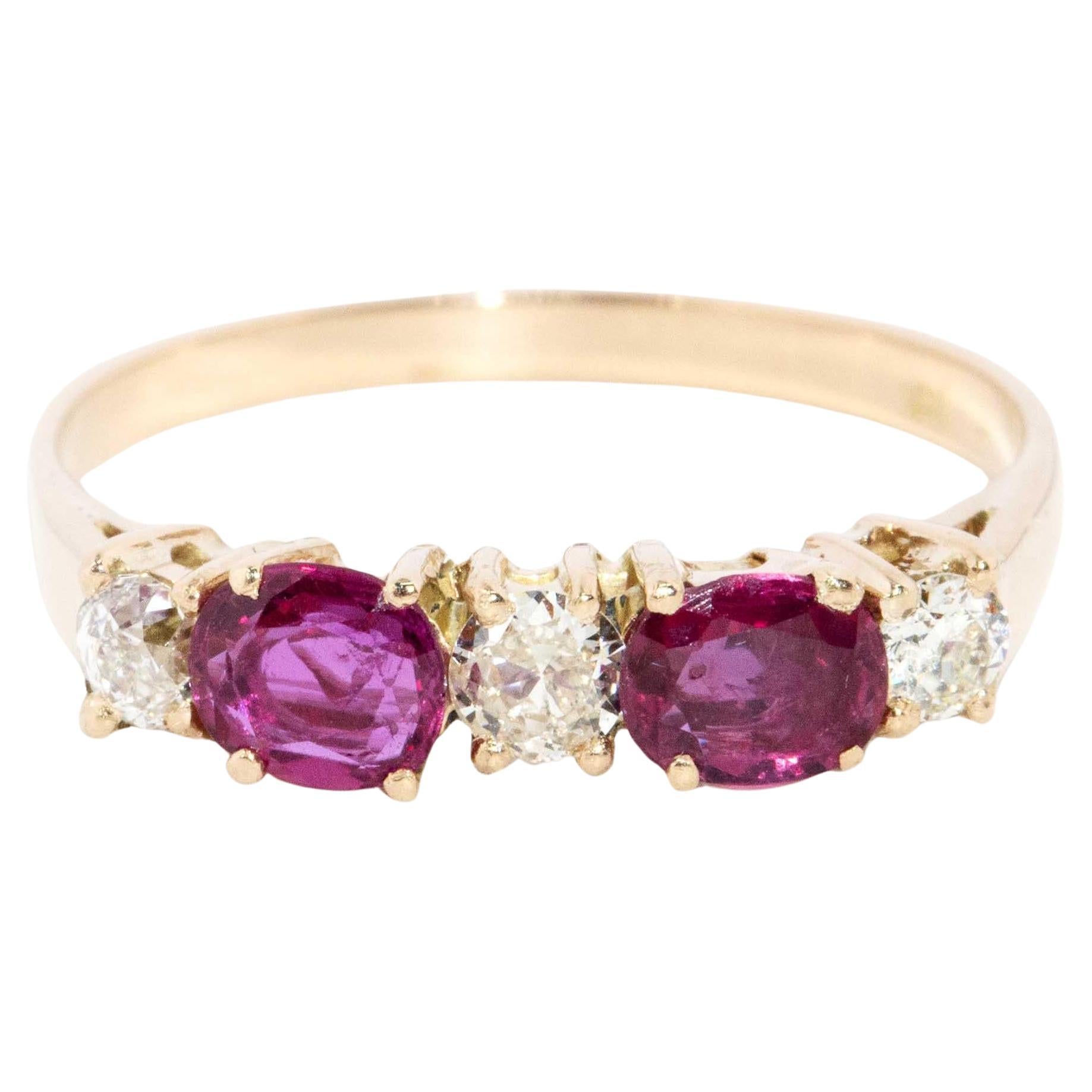 Vintage Circa 1960s Ruby and Old Cut Diamond Ring 14 Carat Yellow Gold ...