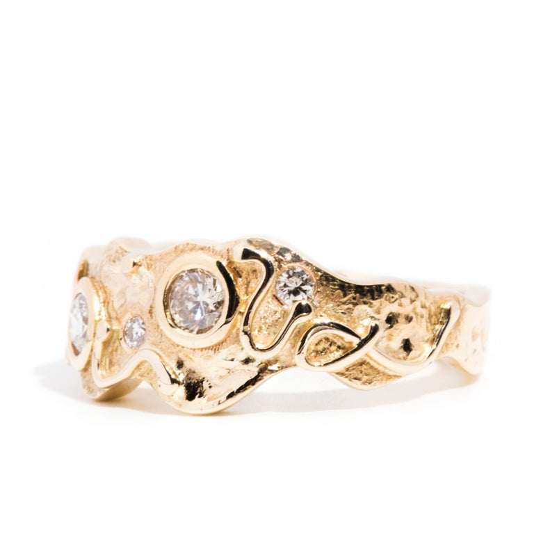 Vintage circa 1970s 0.34 Carat Rub over Diamond 9ct Gold Scroll Weave ...