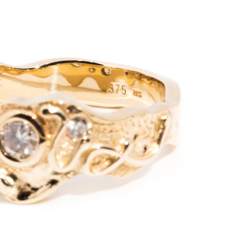 Vintage circa 1970s 0.34 Carat Rub over Diamond 9ct Gold Scroll Weave ...