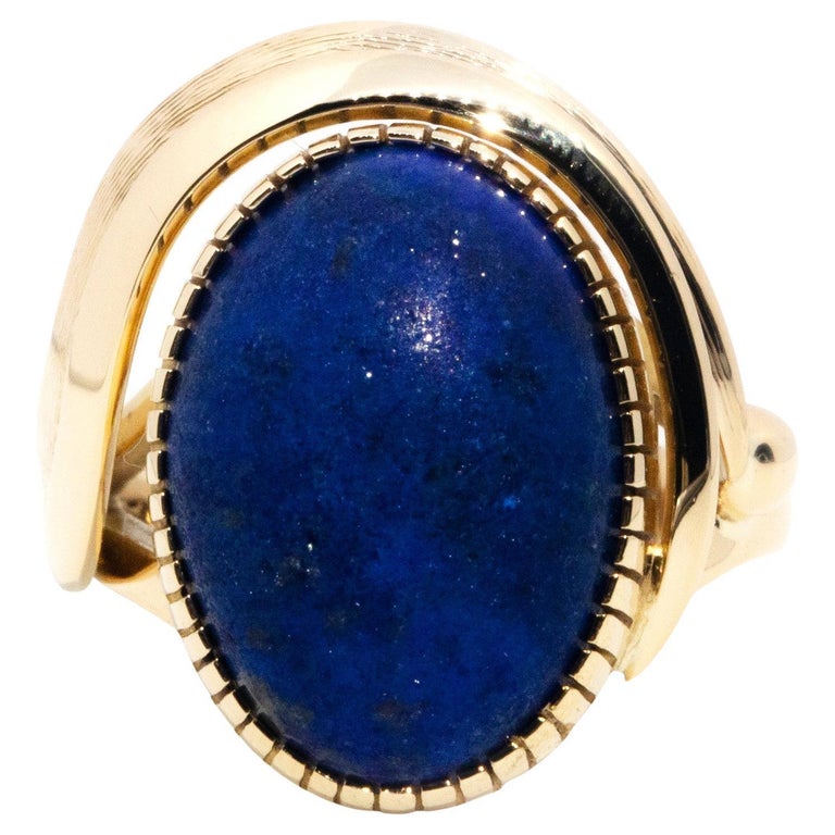 Vintage Circa 1970s 12 Carat Yellow Gold Oval Cabochon Cut Lapis Lazuli ...
