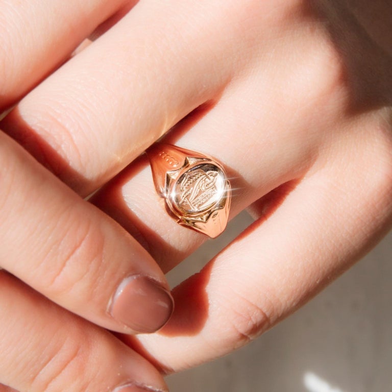 Vintage Circa 1970s 14 Carat Rose Gold Engraved Letters "DS" Unisex ...