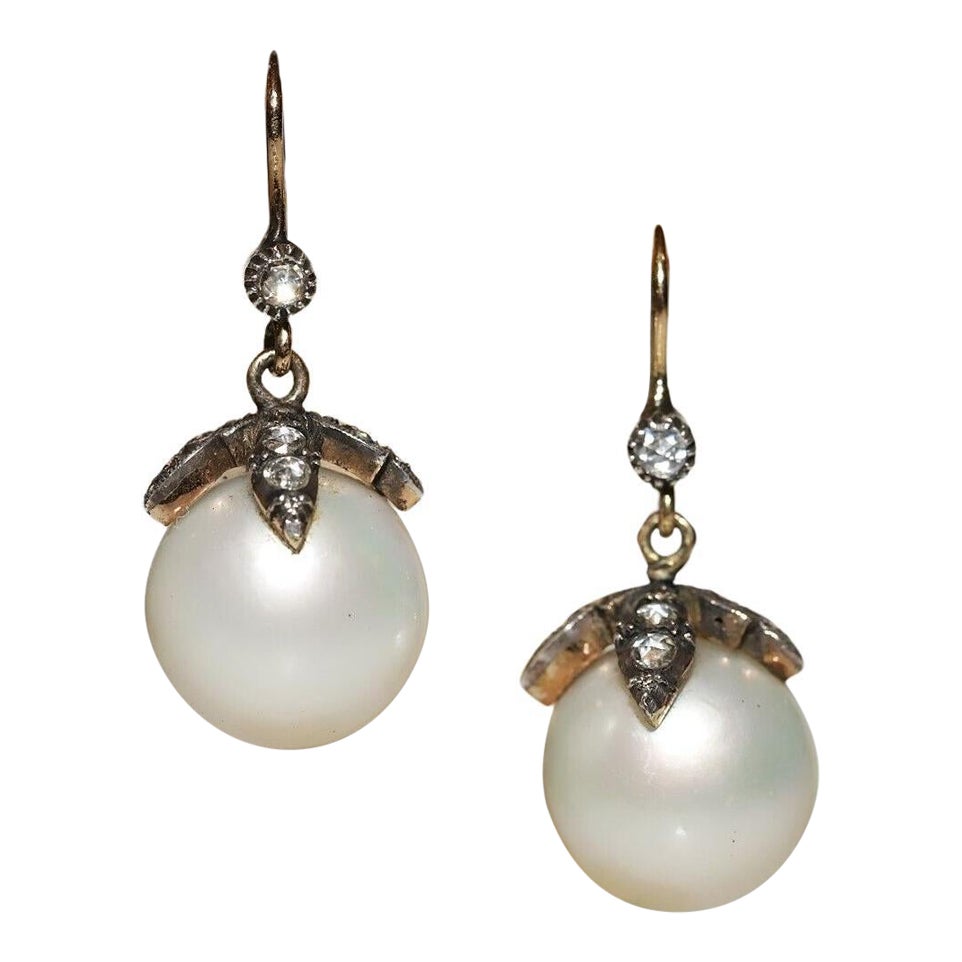 Vintage Circa 1970s 14k Gold Estate Natural Diamond And Pearl Earring ...
