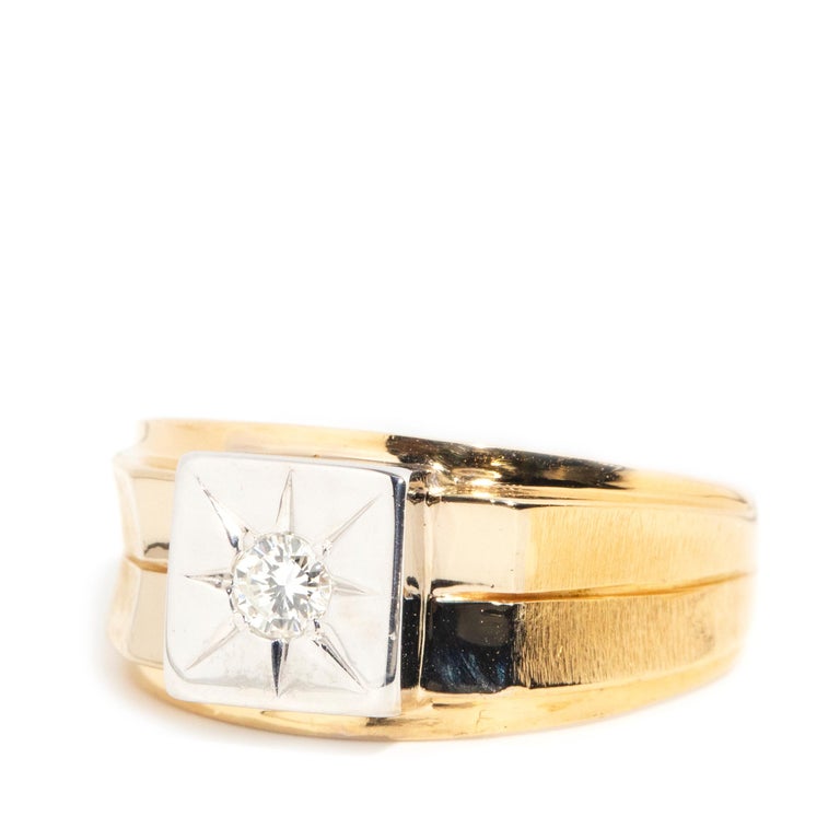Vintage circa 1970s 18 Carat Yellow Gold Star Set Diamond Unisex Signet ...