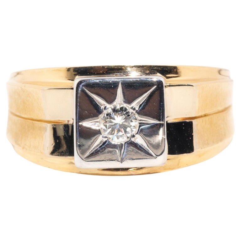 Vintage circa 1970s 18 Carat Yellow Gold Star Set Diamond Unisex Signet ...