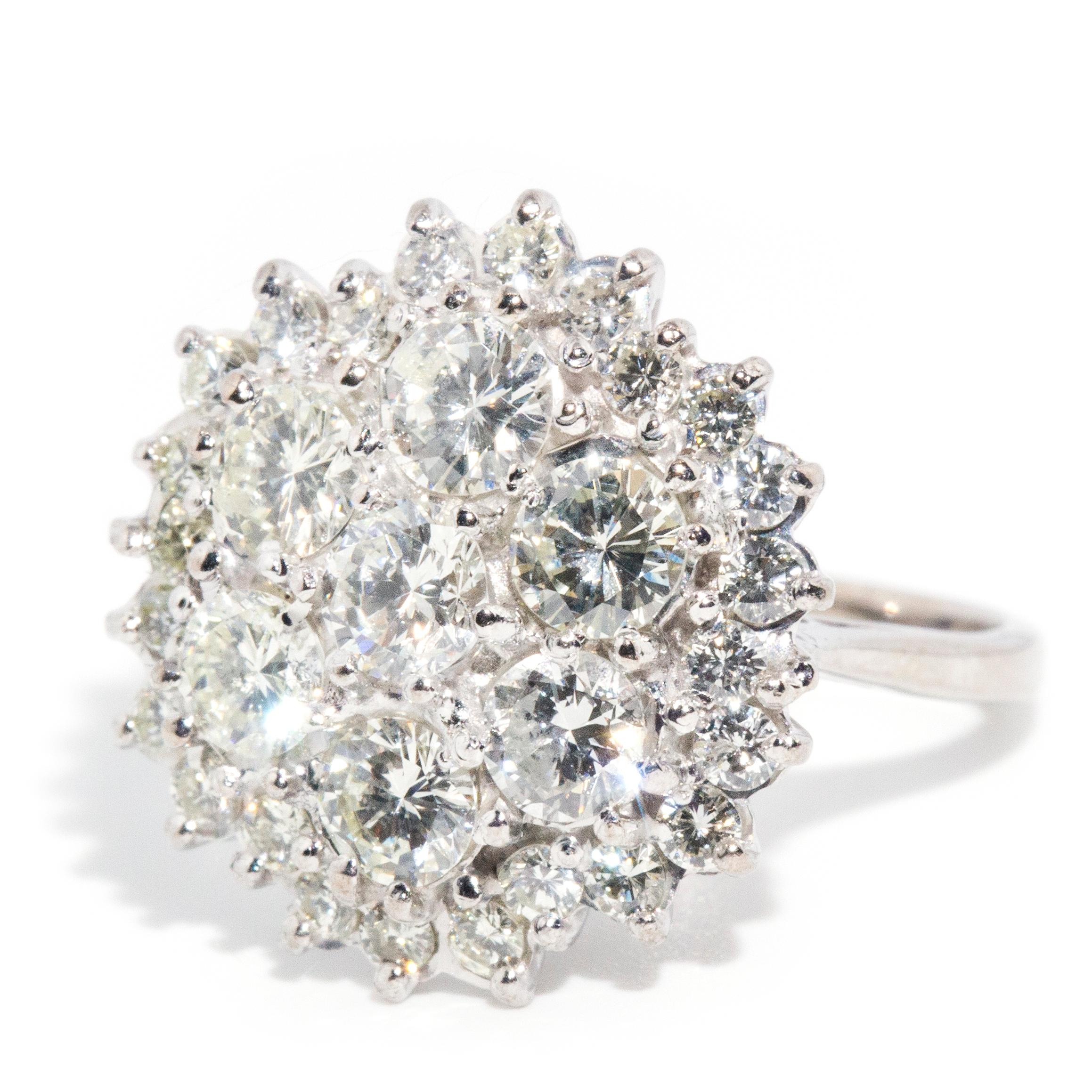 Vintage circa 1970s 2.50 Carat Diamond 18 Carat Gold Starburst Cluster ...