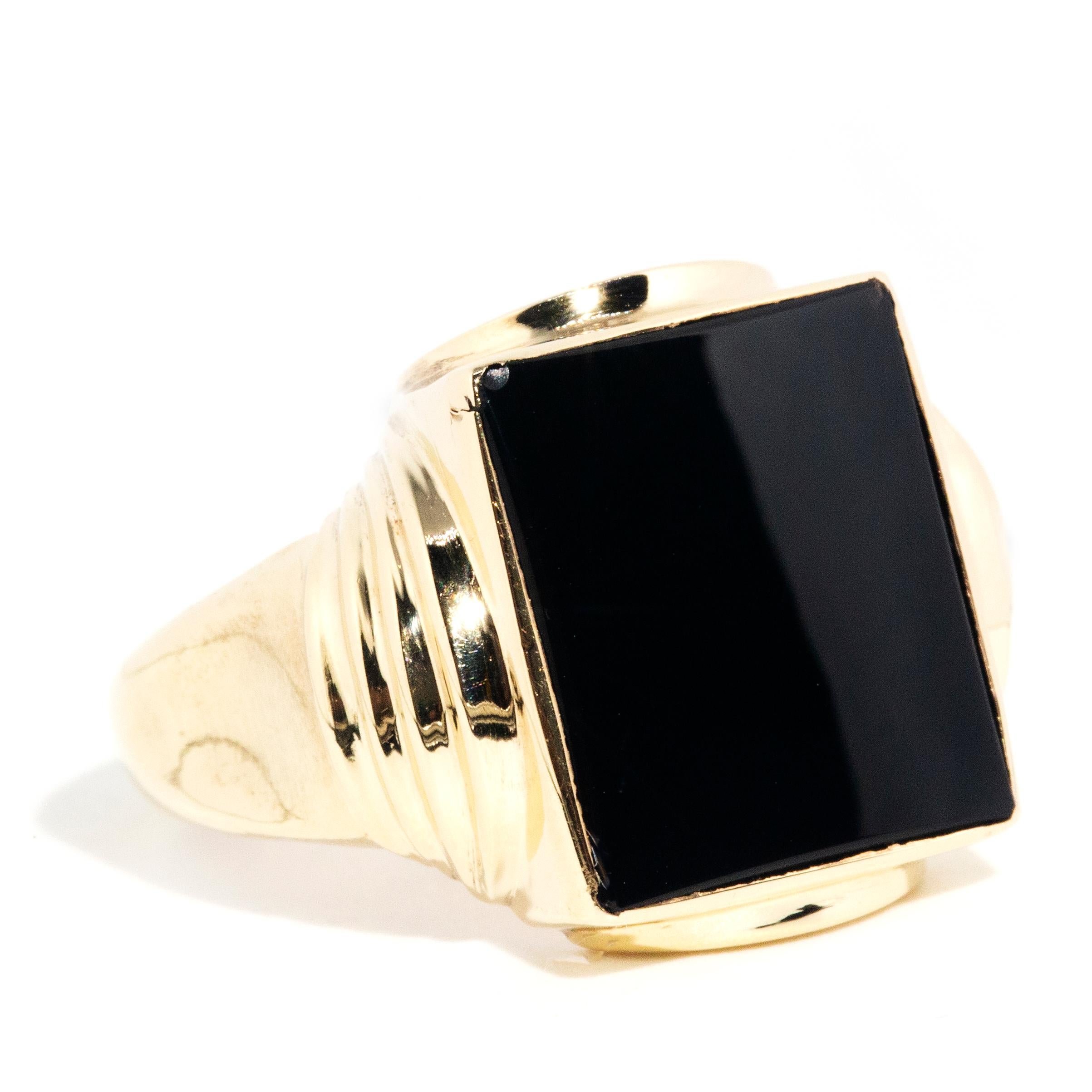 Vintage circa 1970s 9 Carat Gold Flat Buff Top Rectangular Onyx Signet ...