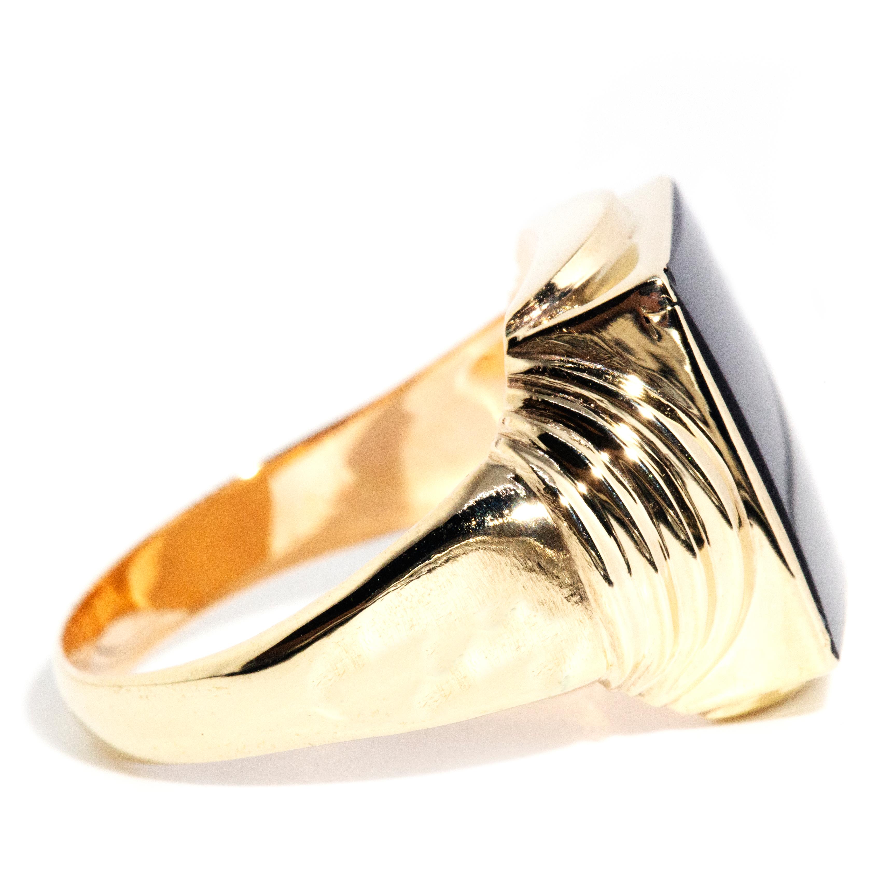 Vintage circa 1970s 9 Carat Gold Flat Buff Top Rectangular Onyx Signet ...