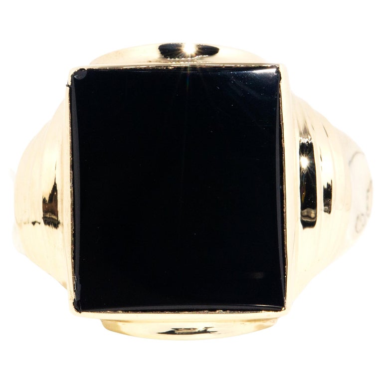 Vintage Circa 1970s 9 Carat Gold Flat Buff Top Rectangular Onyx Signet ...