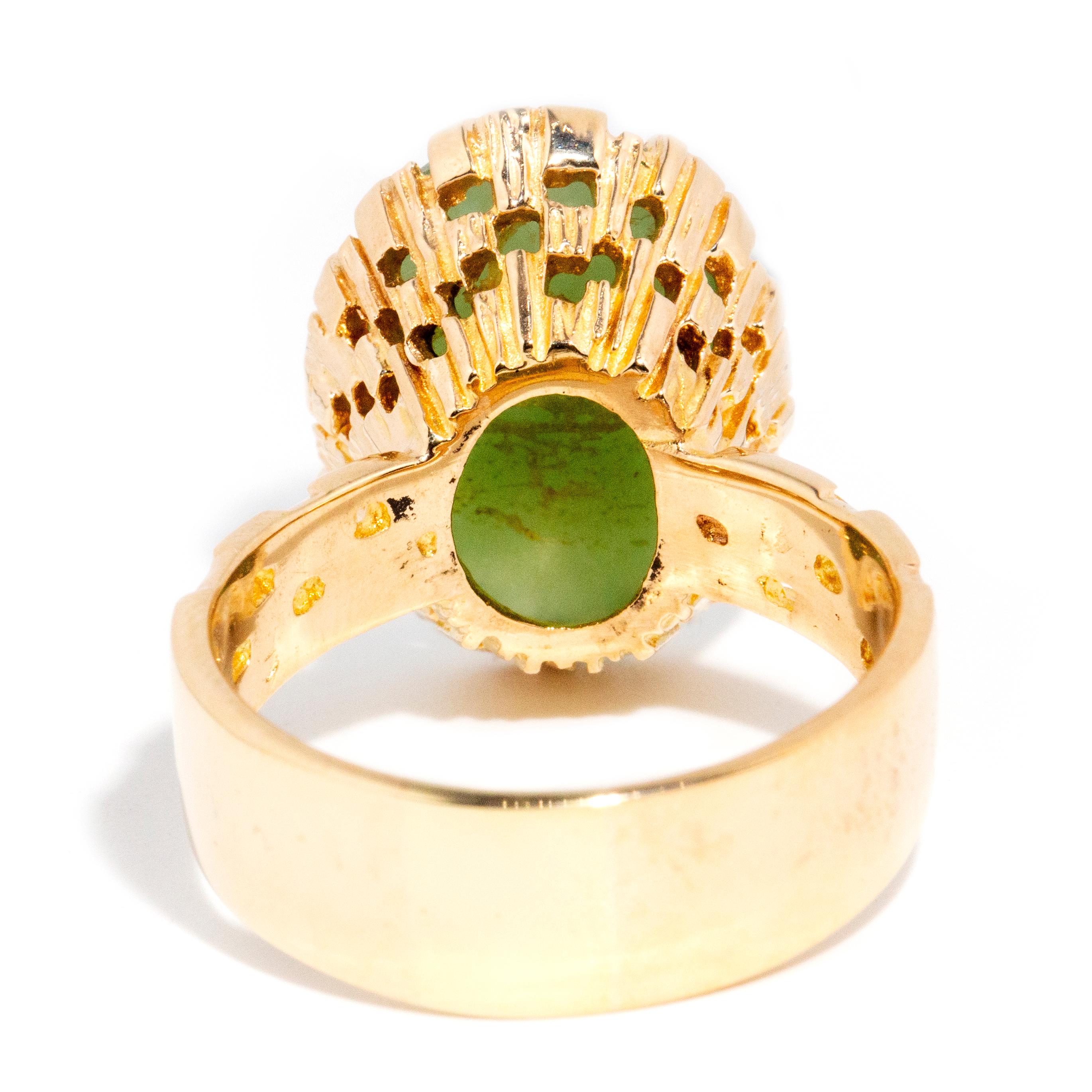 Vintage circa 1970s 9 Carat Yellow Gold Nephrite Jade Cabochon Bark ...