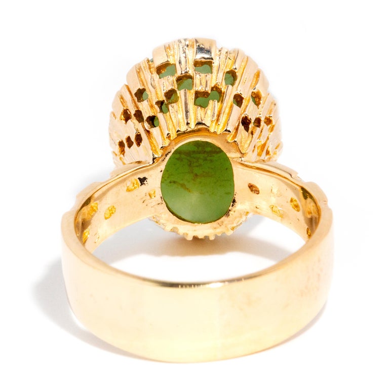 Vintage Circa 1970s 9 Carat Yellow Gold Nephrite Jade Cabochon Bark ...