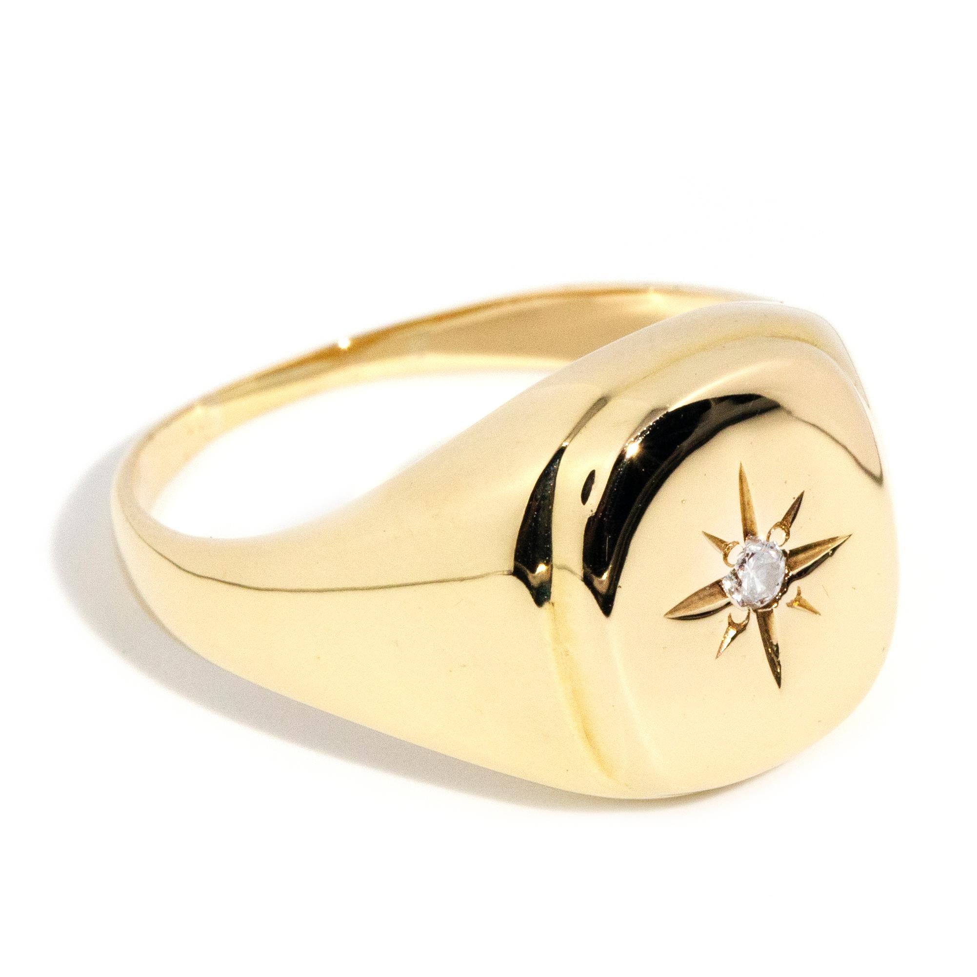 Vintage Circa 1970s 9 Carat Yellow Gold Star Set Diamond Signet Ring ...