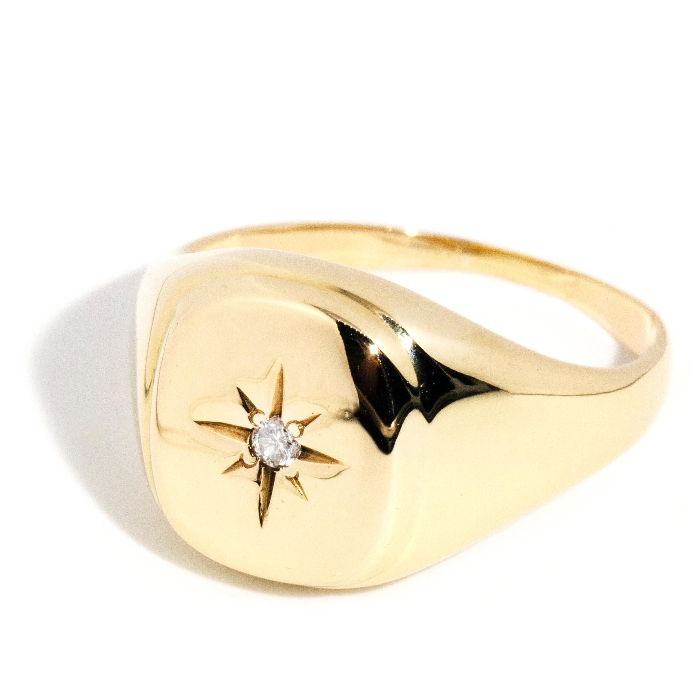 Vintage Circa 1970s 9 Carat Yellow Gold Star Set Diamond Signet Ring ...