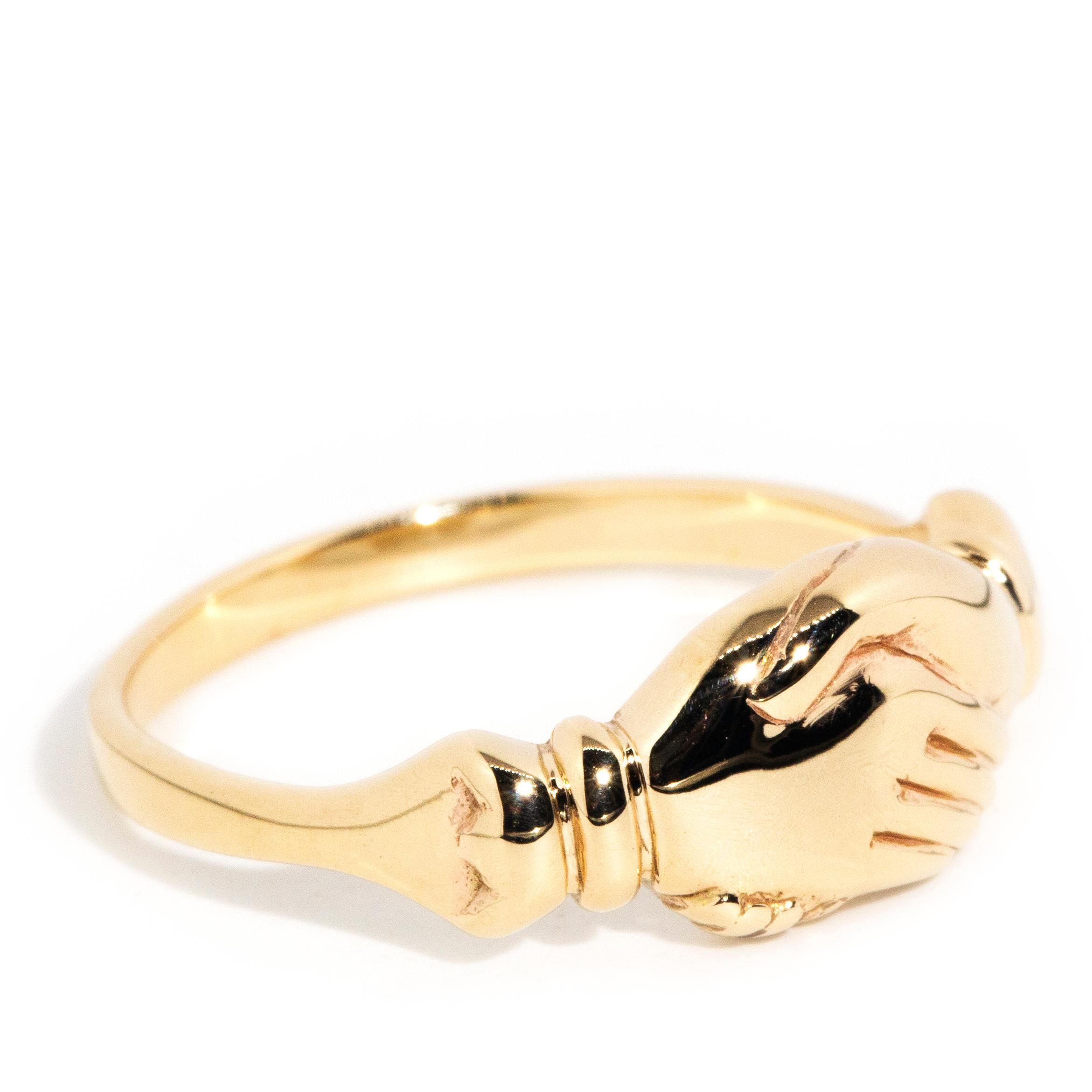 Vintage circa 1970s Clasping Hands 9 Carat Yellow Gold Loyalty and ...