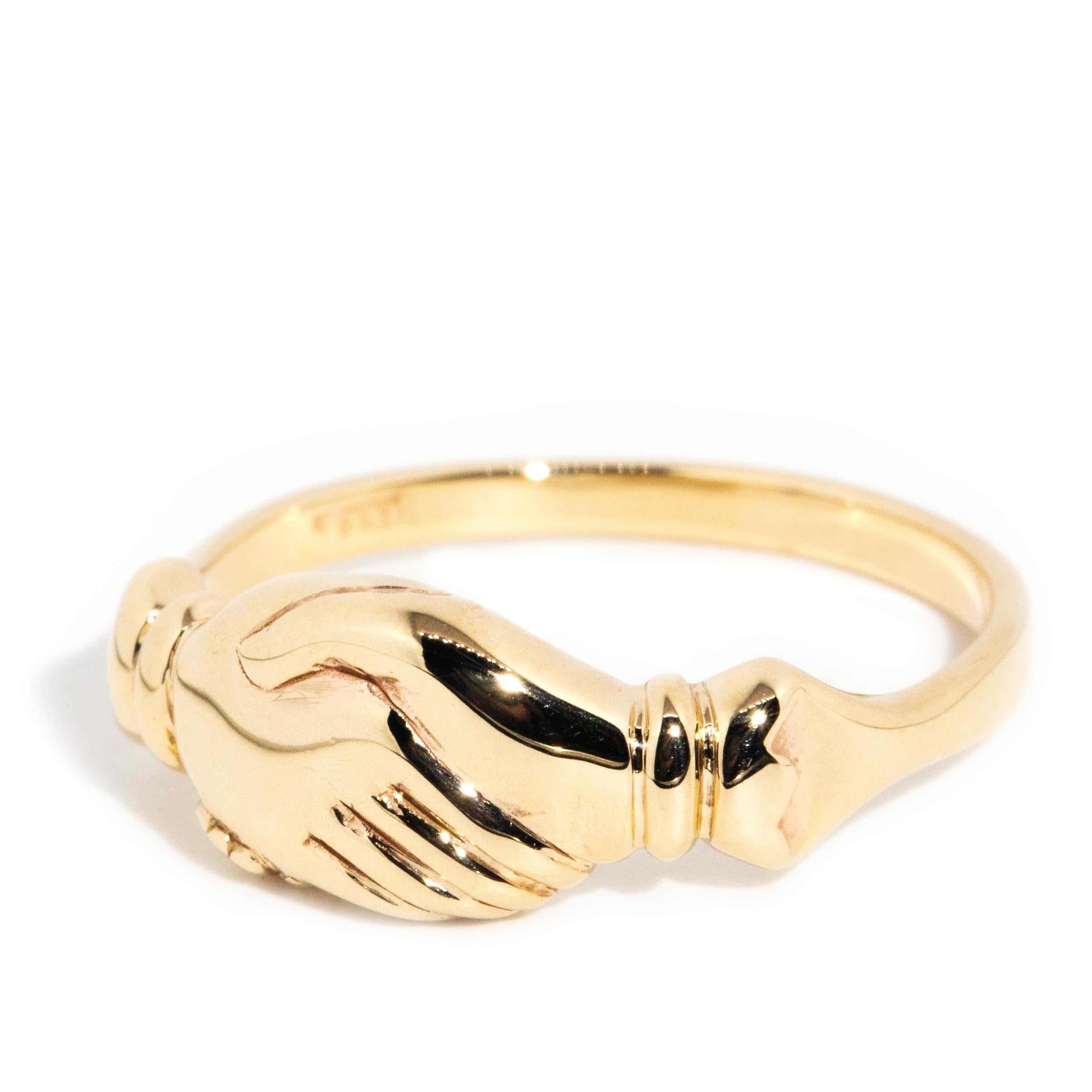 Vintage circa 1970s Clasping Hands 9 Carat Yellow Gold Loyalty and ...