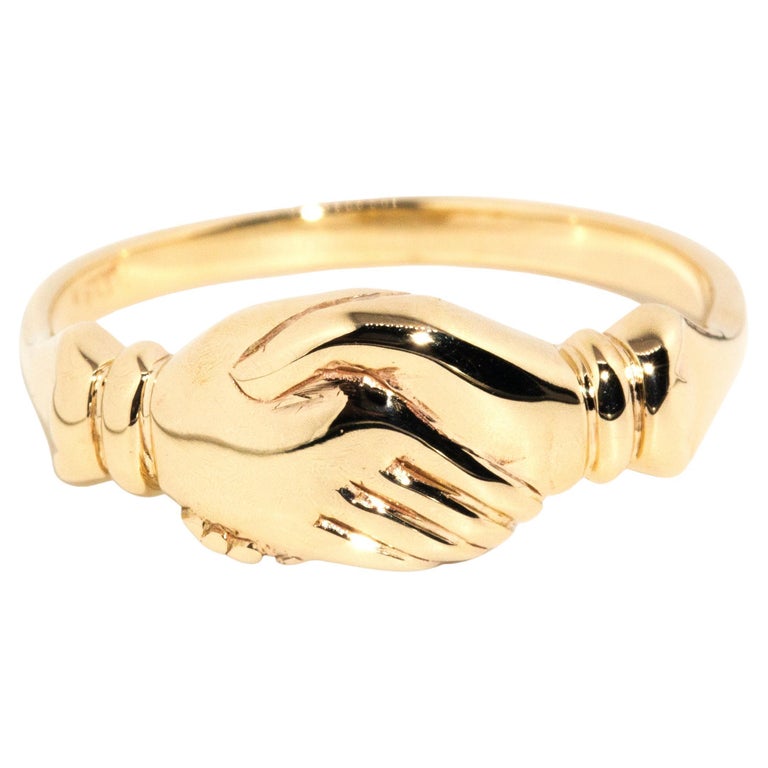Vintage circa 1970s Clasping Hands 9 Carat Yellow Gold Loyalty and ...