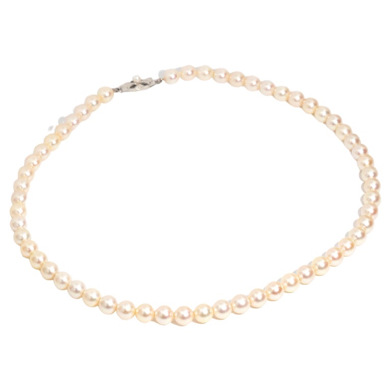 Vintage circa 1970s Mikimoto Cultured off White Akoya Pearl Strand Necklace at 1stDibs