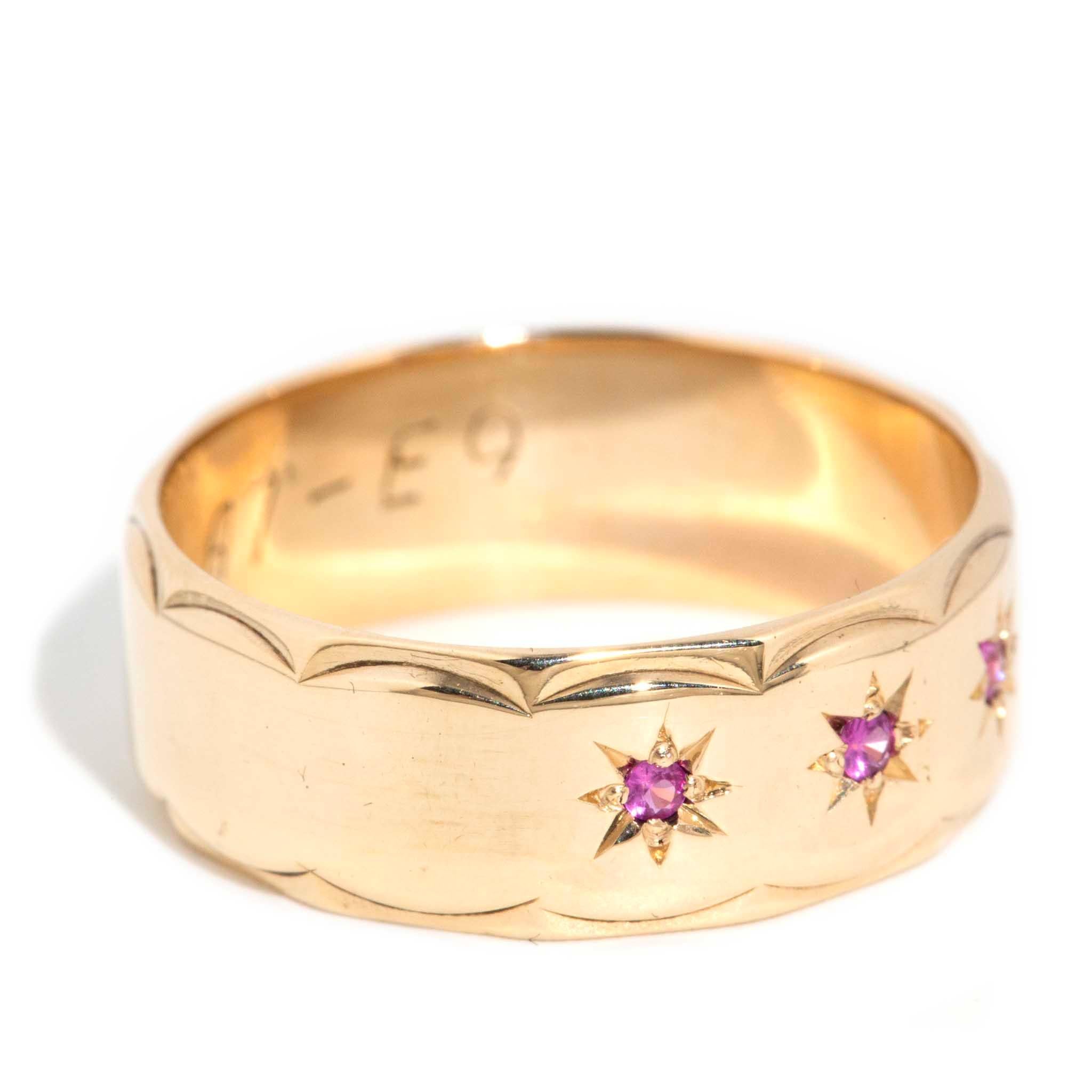 Vintage Circa 1970s Star Set Deep Pink Sapphire Trilogy Band 9 Carat ...