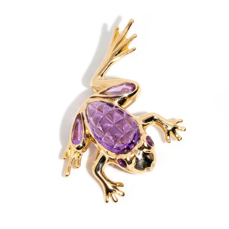 Vintage Circa 1980s 14 Carat Yellow Gold Light Amethyst Cabochon Frog ...