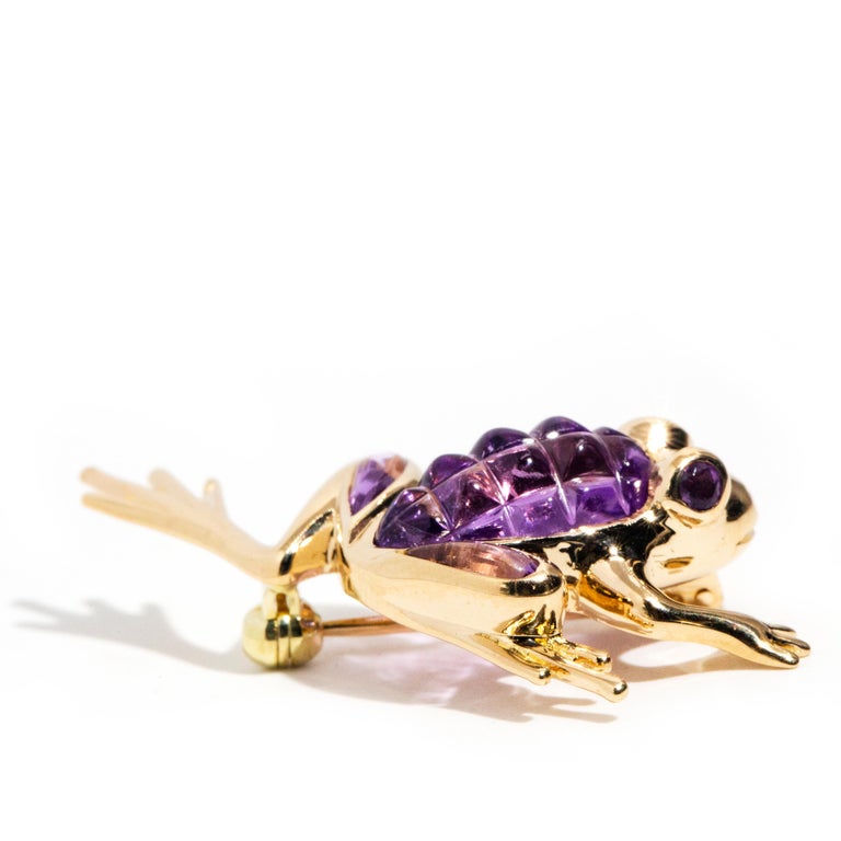Vintage Circa 1980s 14 Carat Yellow Gold Light Amethyst Cabochon Frog ...