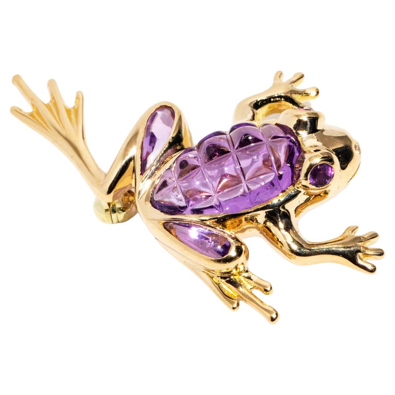 Vintage Circa 1980s 14 Carat Yellow Gold Light Amethyst Cabochon Frog ...