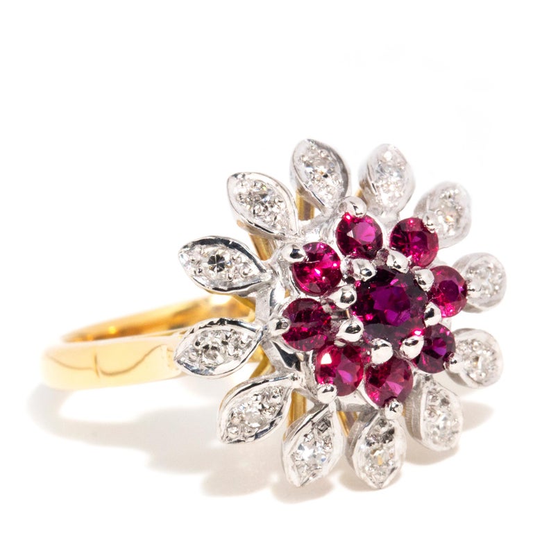 Vintage Circa 1980s 18 Carat Yellow and White Gold Diamond and Ruby ...