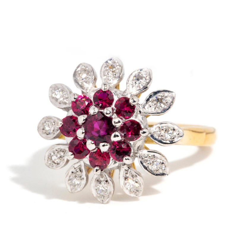Vintage Circa 1980s 18 Carat Yellow and White Gold Diamond and Ruby ...