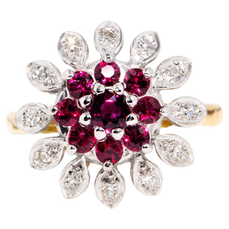 Vintage Circa 1980s 18 Carat Yellow and White Gold Diamond and Ruby ...
