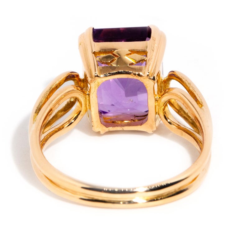 Vintage Circa 1980s 18 Carat Yellow Gold Emerald Cut Bright Purple ...