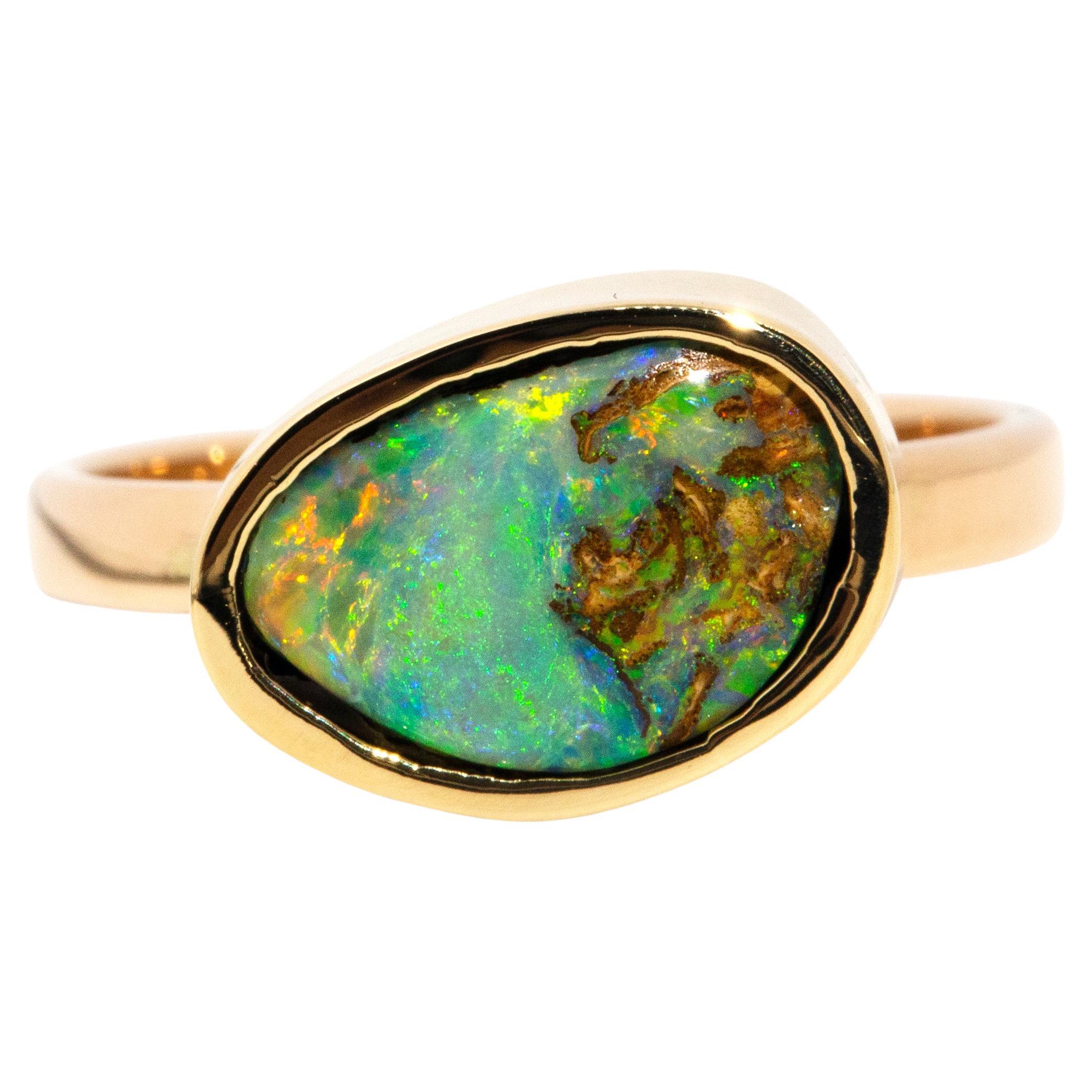 Vintage Circa 1990s 9 Carat Yellow Gold Freeform Australian White Opal ...