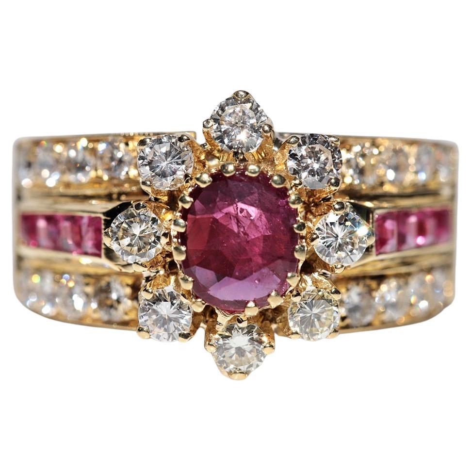 Vintage Circa 1980s 18k Gold Natural Diamond And Ruby Decorated Band ...