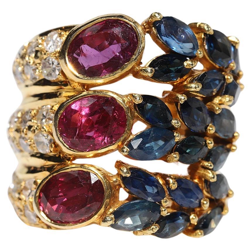 Vintage Circa 1980s 18k Gold Natural Diamond And Sapphire And Ruby ...