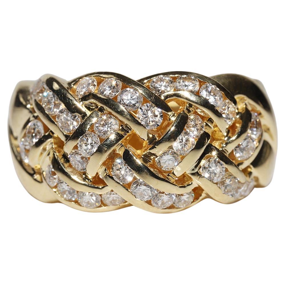 Vintage Circa 1980s 18k Gold Natural Diamond Decorated Strong Ring For ...