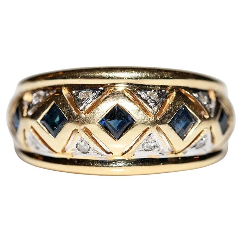 Vintage Circa 1980s 18k Gold Natural Diamond Sapphire Decorated Ring ...