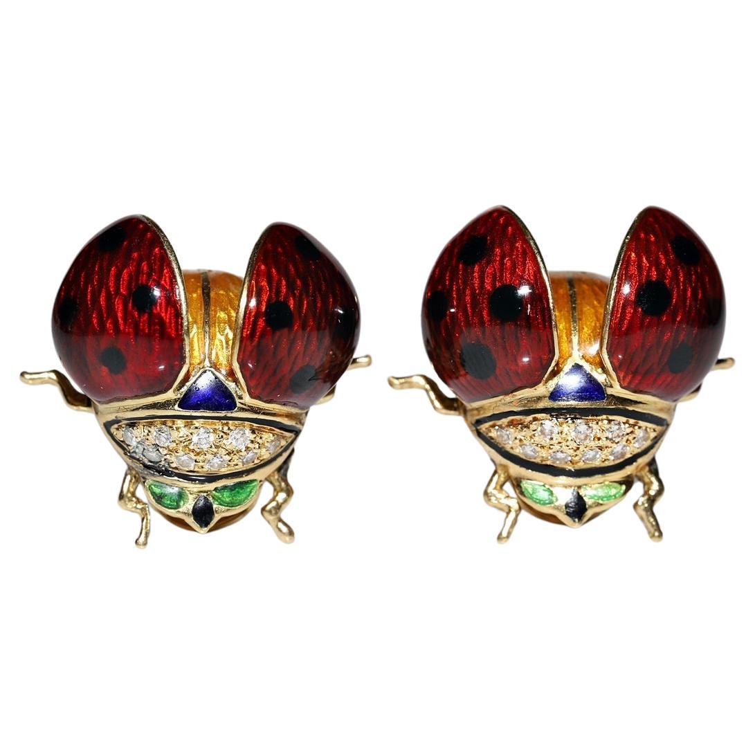 Vintage Circa 1980s 18k Gold Natural Natural Diamond Enamel LadyBird ...