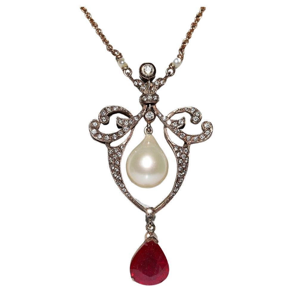 Vintage Circa 1980s 14k Gold Natural Diamond And Caliber Ruby Necklace ...