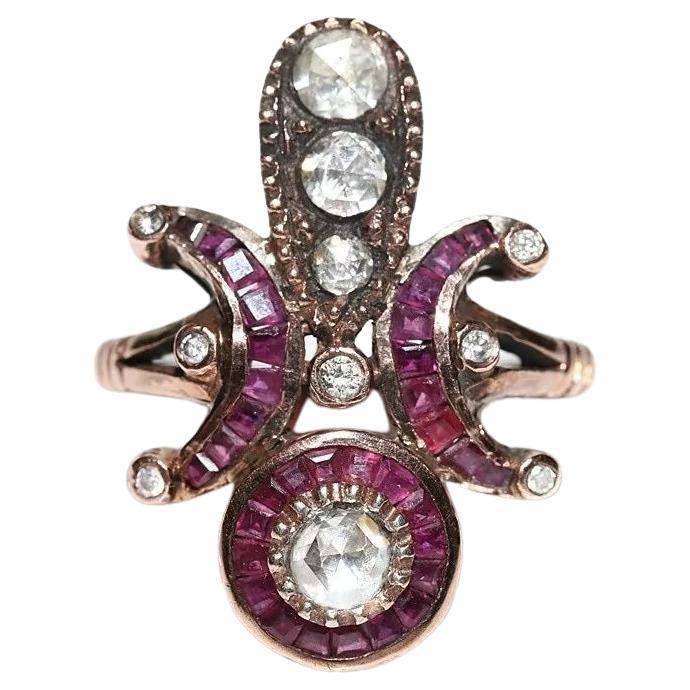 Vintage Circa 1980s 8k Gold Natural Rose Cut Diamond And Caliber Ruby ...