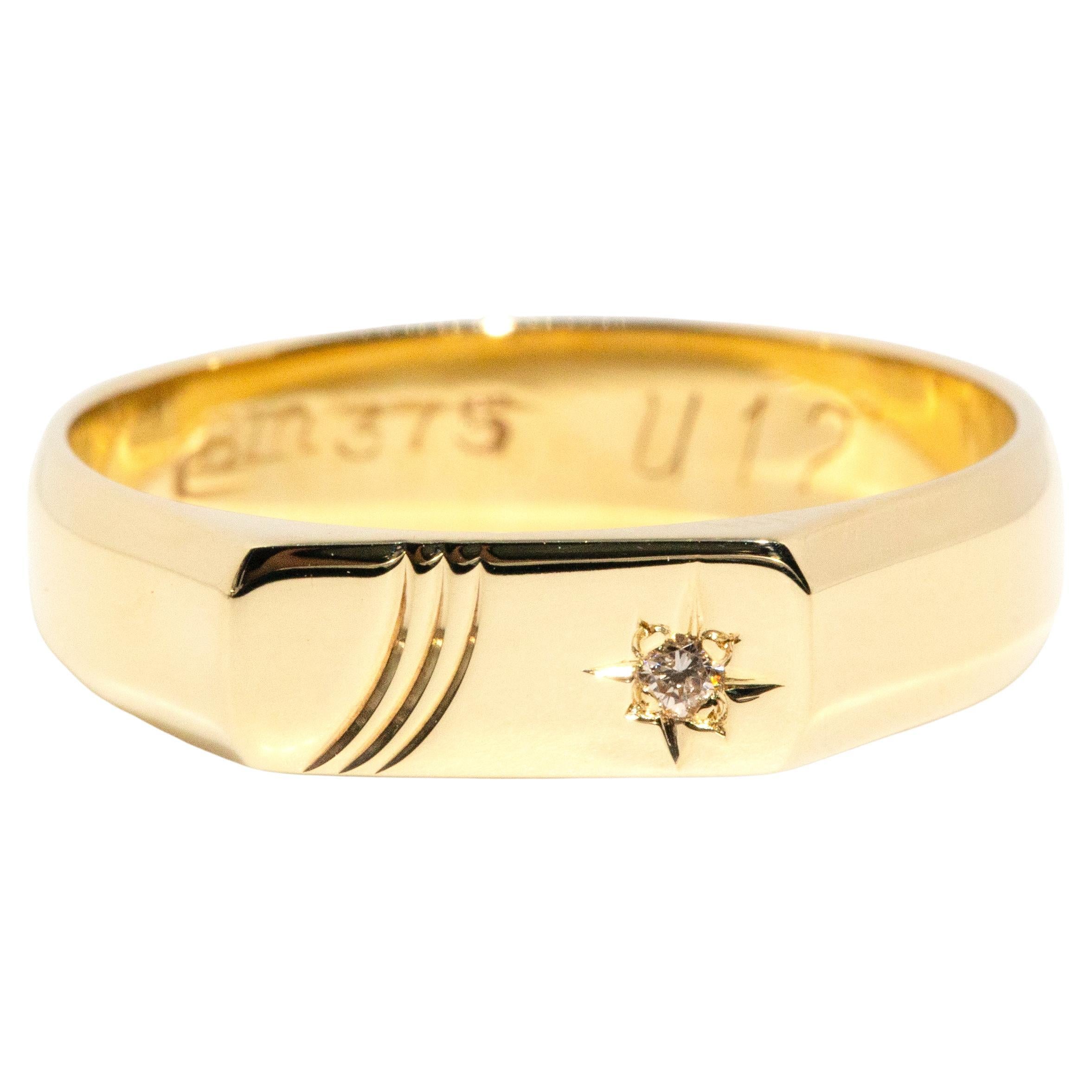 Vintage Circa 1970s 9 Carat Yellow Gold Star Set Diamond Signet Ring ...