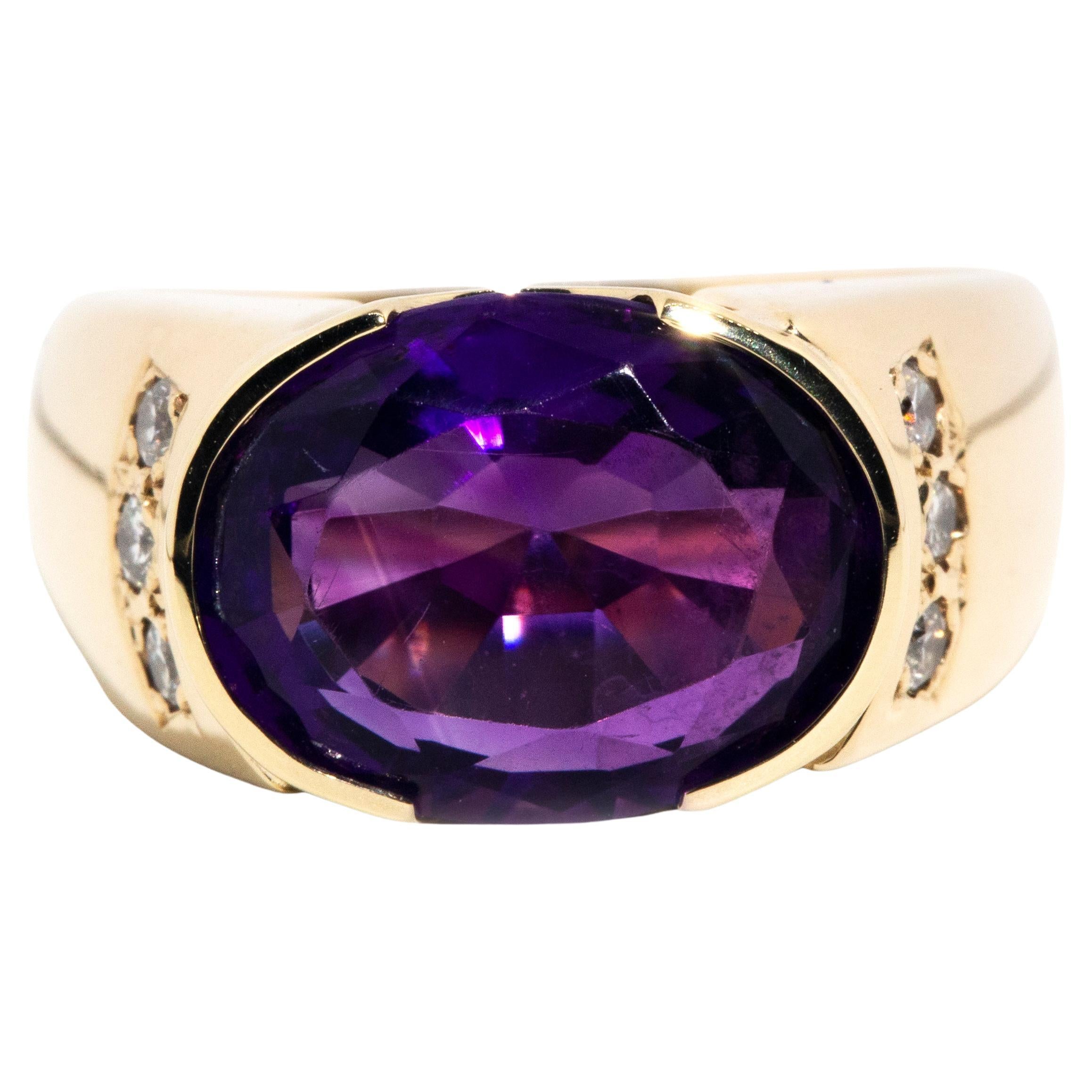 Vintage circa 1980s 9 Carat Yellow Gold Faceted Oval Cut Amethyst and ...