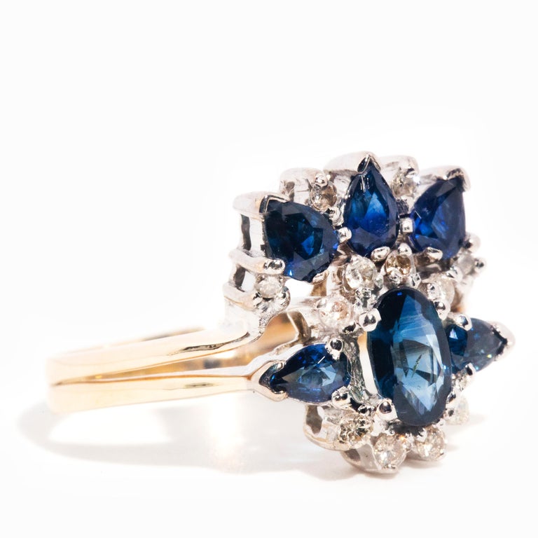 Vintage Circa 1980s 9 Carat Yellow and White Gold Diamond and Sapphire ...