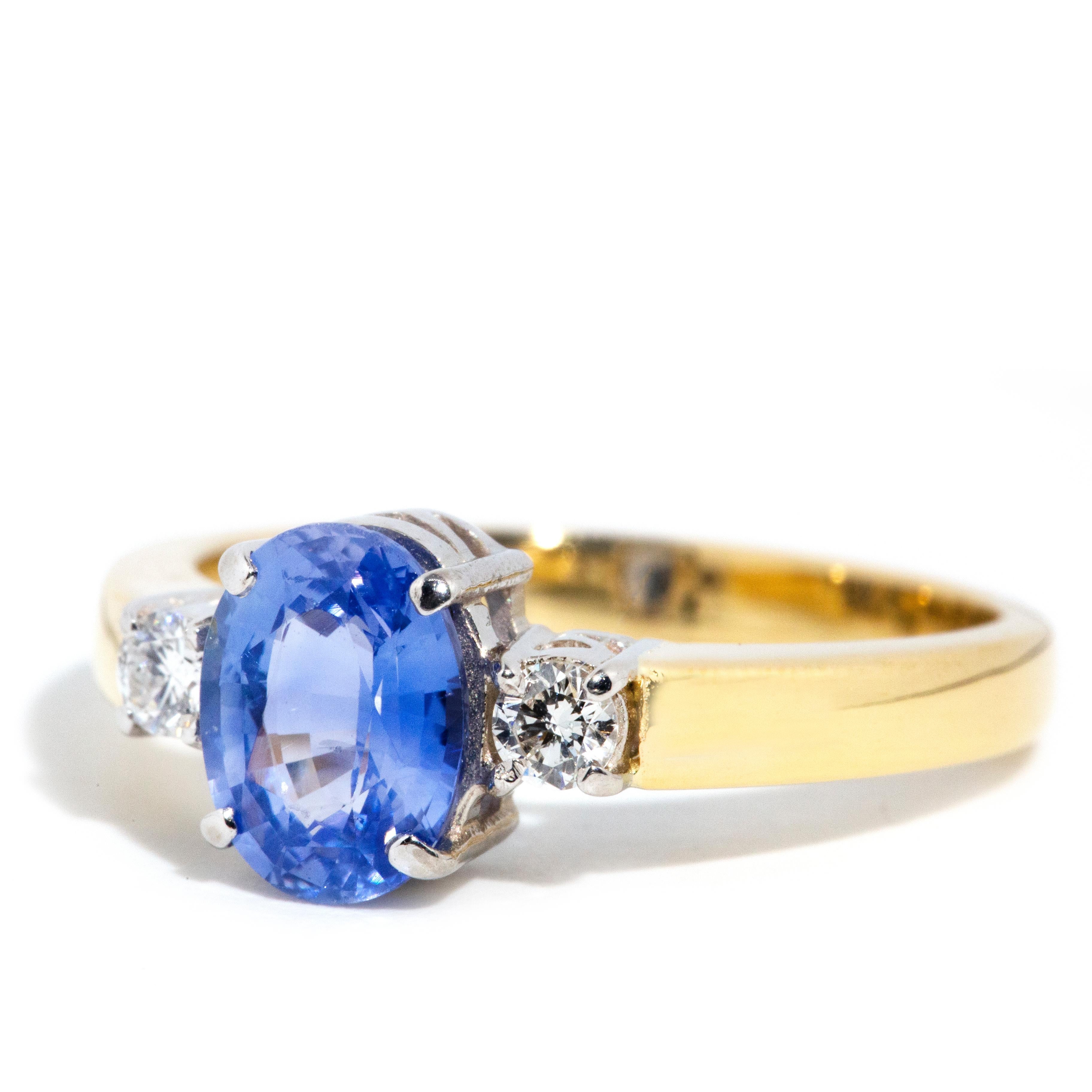Vintage Circa 1980s Bright Blue Ceylon Sapphire and Diamond 18 Carat ...