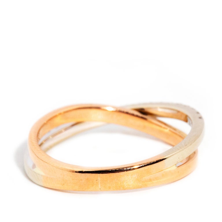 Vintage circa 1990s 18 Carat Rose and White Gold Diamond Double ...