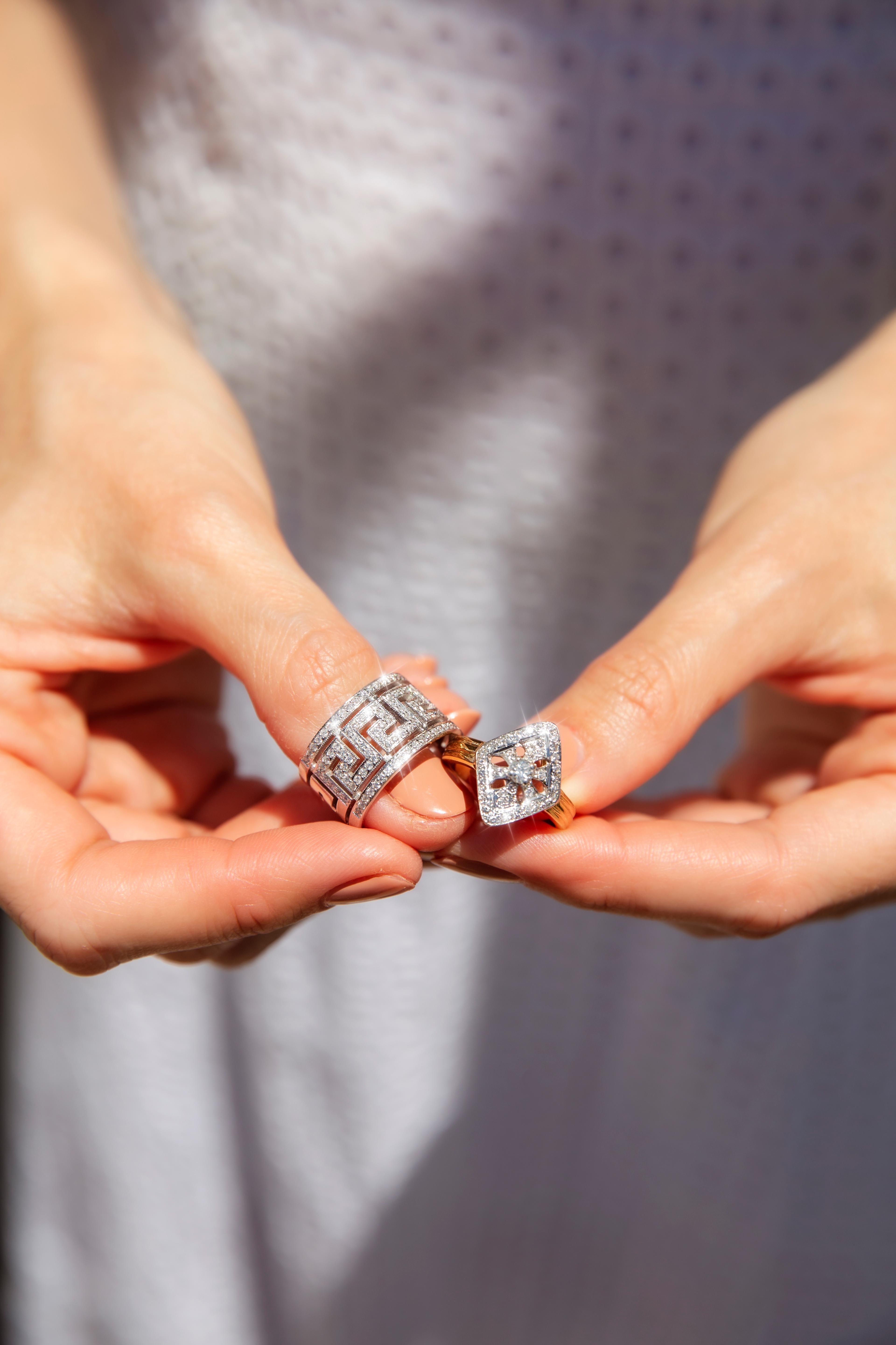 Vintage Circa 1990s 18 Carat White Gold Brilliant Diamond Greek Key ...