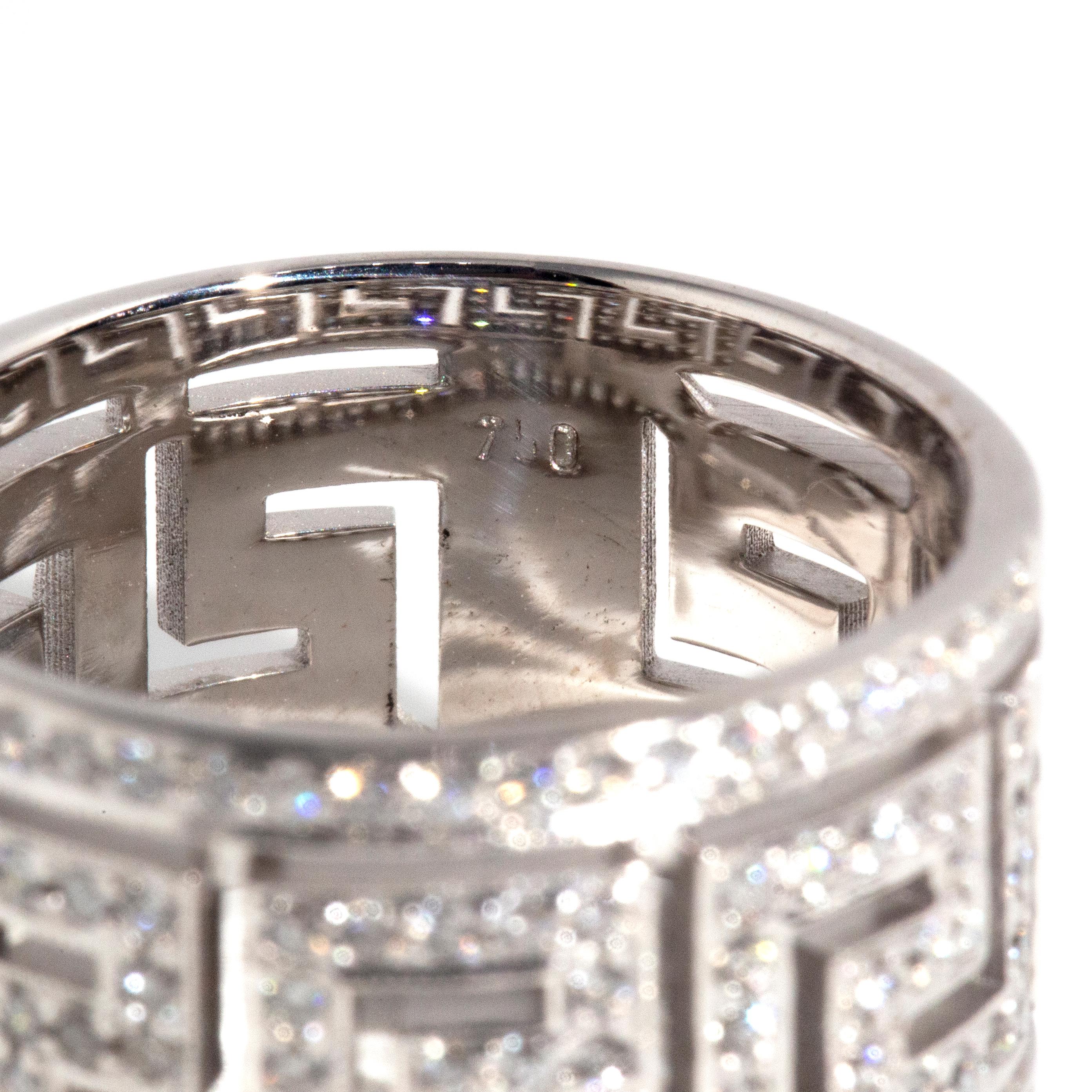 Vintage Circa 1990s 18 Carat White Gold Brilliant Diamond Greek Key ...