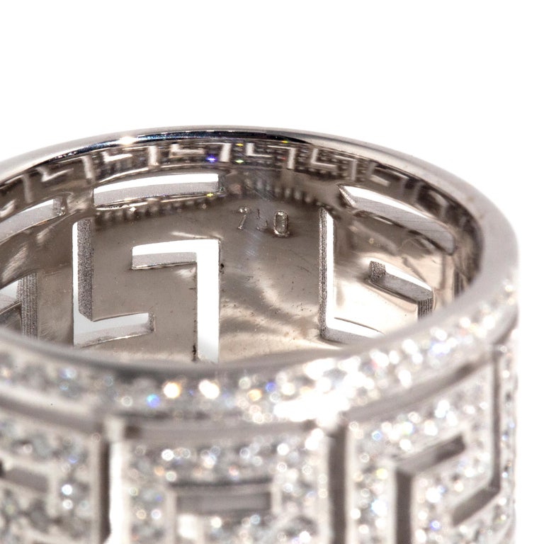 Vintage Circa 1990s 18 Carat White Gold Brilliant Diamond Greek Key ...