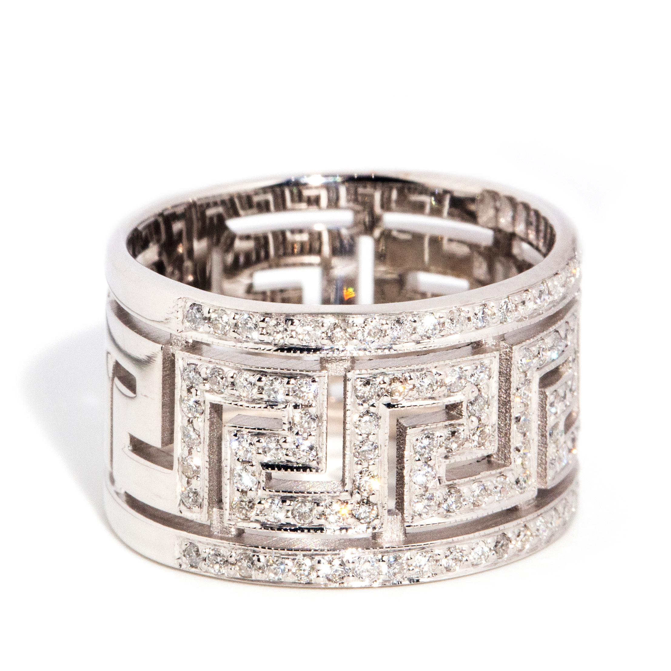 Vintage Circa 1990s 18 Carat White Gold Brilliant Diamond Greek Key ...