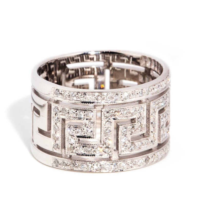 Vintage Circa 1990s 18 Carat White Gold Brilliant Diamond Greek Key ...