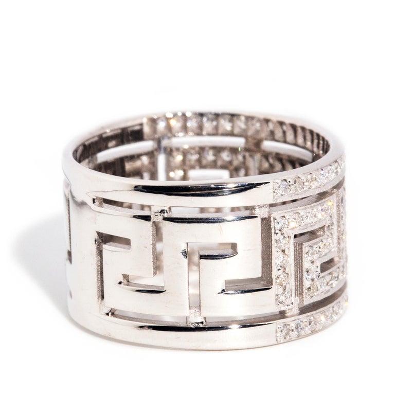 Vintage Circa 1990s 18 Carat White Gold Brilliant Diamond Greek Key ...