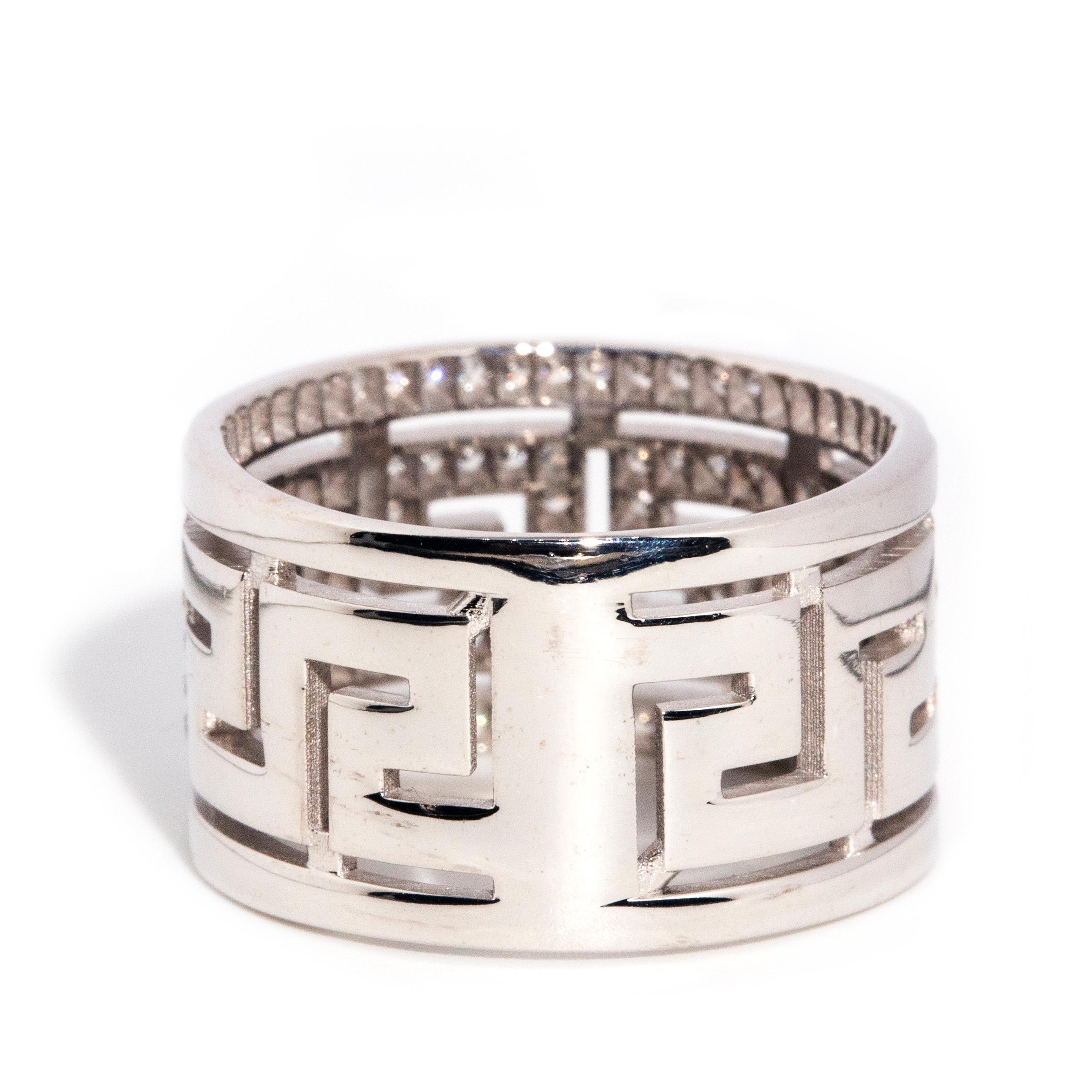 Vintage Circa 1990s 18 Carat White Gold Brilliant Diamond Greek Key ...