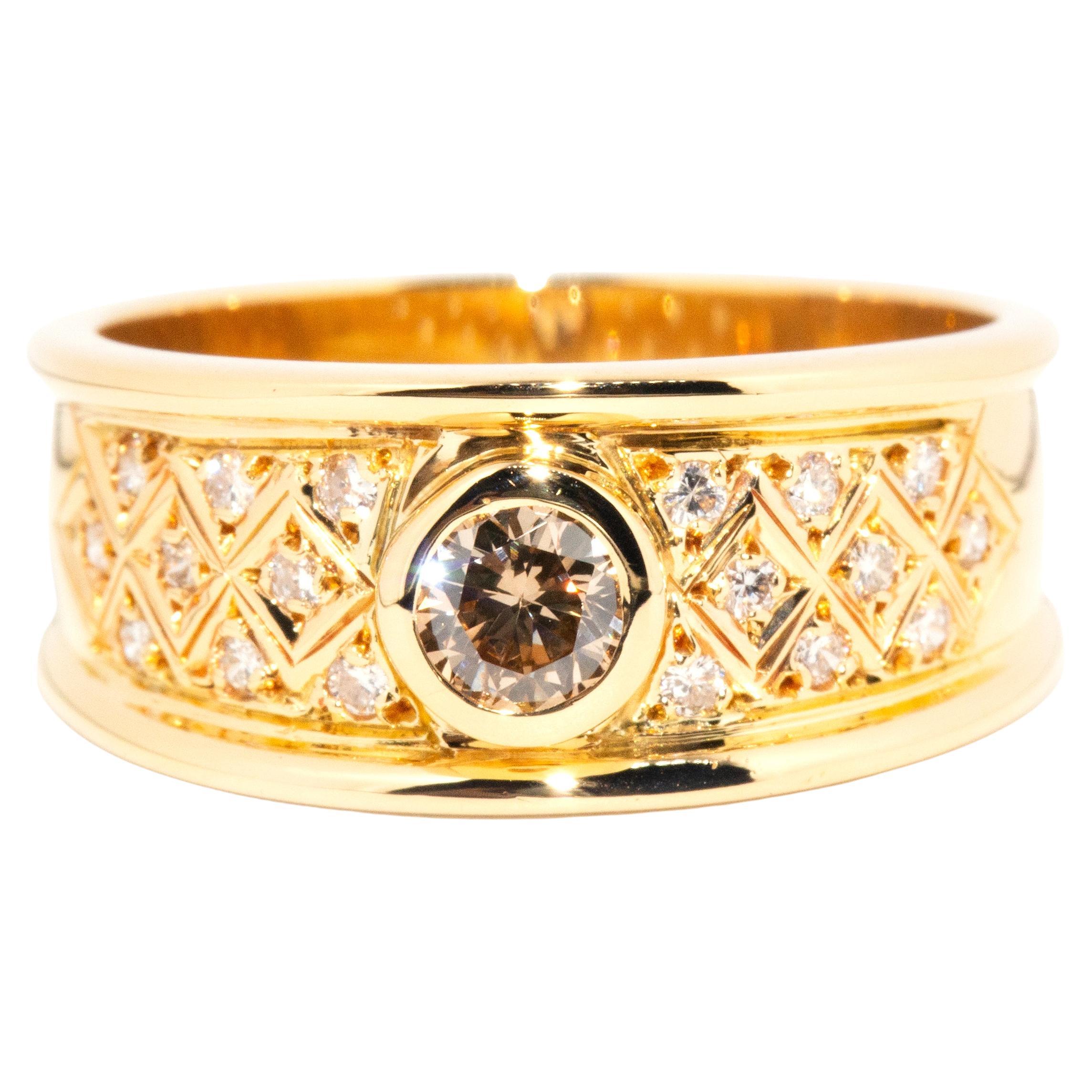 Vintage 1990s 18 Carat Yellow Gold Wave Style Bar Set Diamond Eternity ...